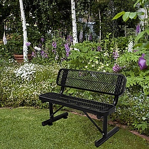 Sunnibety 4 Feet Heavy Duty Metal Park Bench for Outside, Outdoor Bench with Backrest & Portable Frame, Commercial Benches for Shopping Malls, Stores, Parks, Patios, Decks, Black