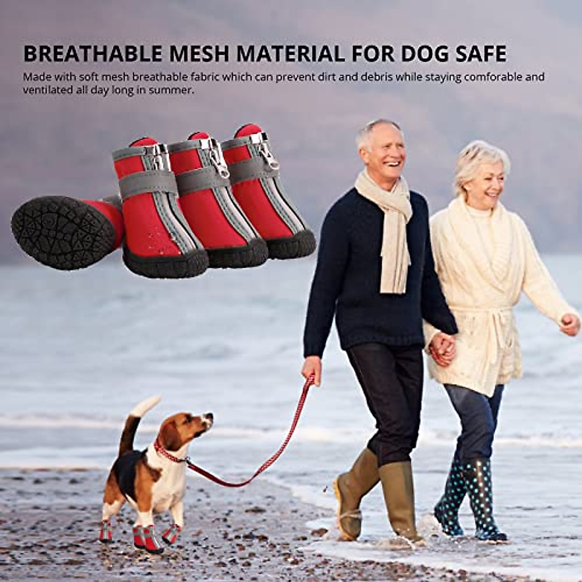 MUSIMC Dog Shoes for Small Medium Dogs Waterproof Puppy Dog Boots with Safety Reflective Dog Paw Protectors for Winter Hot Pavement Rainy Day with Anti Slip Rubber Sole (Red, Size 2)