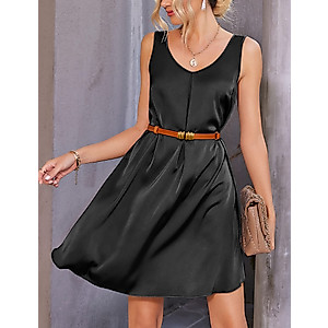 Ekouaer Women's 2 Pack Satin Silk Nightgown Sleeveless Sleep Dress V Neck Nightshirt Soft Tank Pleated Nightdress Black/Green