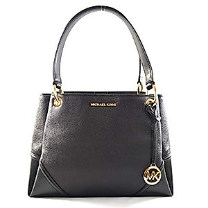 Michael Kors Women's Nicole Large Shoulder Bag Tote Purse Handbag (Black Leather)