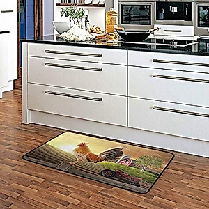 ALAZA Rooster Sunset Car Tree Non Slip Kitchen Floor Mat Kitchen Rug for Entryway Hallway Bathroom Living Room Bedroom 39 x 20 inches(1.7' x 3.3')