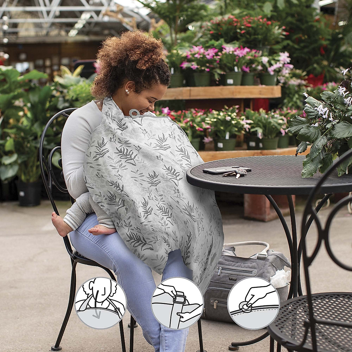 Boppy Nursing Cover for Breastfeeding | Gray Fern | Apron Style with Compact Integrated Storage Pocket | Neckline to See Baby While Feeding for Nursing Mother