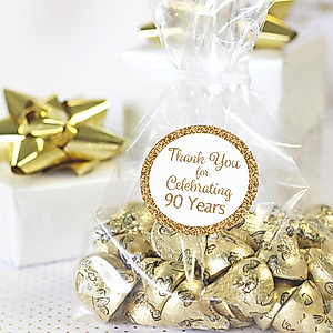 White and Gold 90th Birthday Thank You Stickers - 1.75 in - 40 Labels, 90th Birthday Decorations