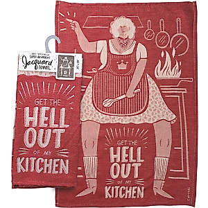Primitives by Kathy LOL Made You Smile Jacquard Dish Towel, 20" x 28", Get The Hell Out of My Kitchen