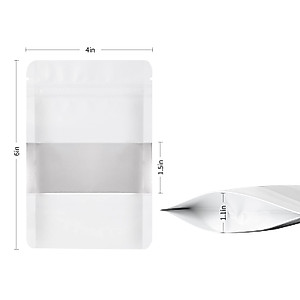 100 Pieces Smell Proof Mylar Bags, Resealable Food Storage Bags with Clear Window, Foil Pouch Stand-up Bags for Food Self Sealing Storage Supplies (White, 4 x 6 Inch)