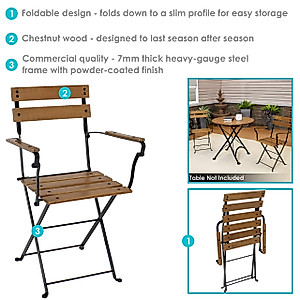 Sunnydaze European Chestnut Folding Dining Armchair - for Indoor or Outdoor Use - Commercial Grade - Set of 4 - Brown