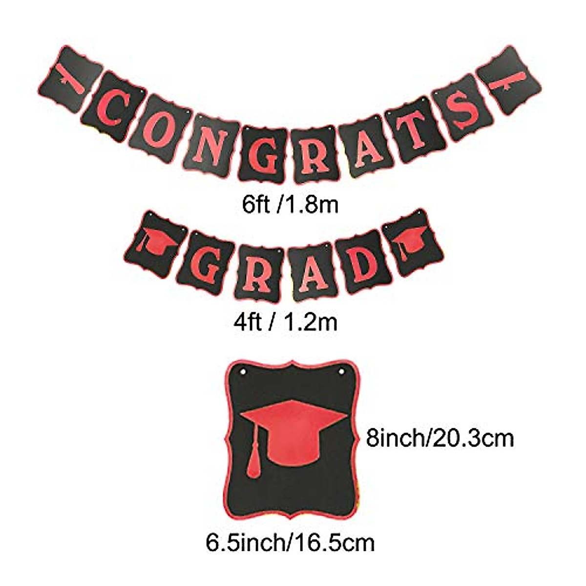 ZERODECO Graduation Decorations, Black and Red Congrats Grad Banner Paper Pompoms Hanging Swirls Graduation Confetti Paper Garland Party Balloons for Grad Party Decoration Supplies