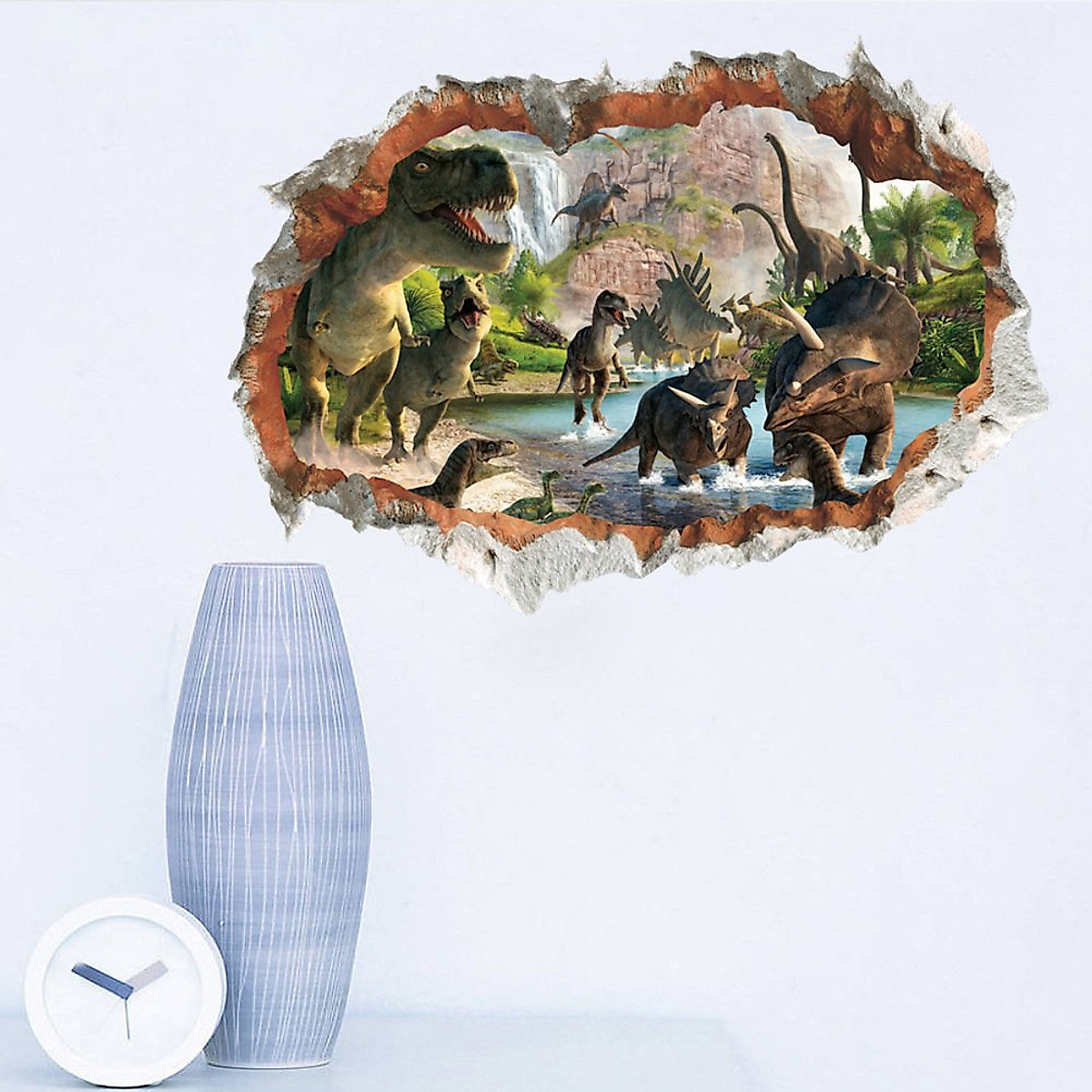 MLM 3D Dinosaurs Simulation Crack Hole Stickers Self-Adhesive Peel and Stick Wall Decal Mural Living Room Bedroom Kids' Room Nursery Decor Playroom Decor