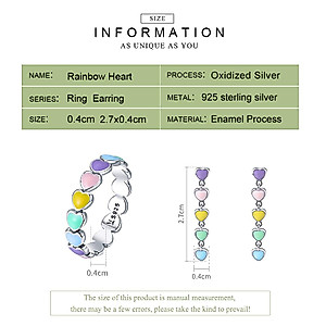 Qings 925 Sterling Silver Endless Love Heart Ring Rainbow Heart Color Heart to Heart Exquisite Fashion Ring as a Gift for Girlfriend