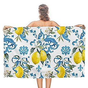 My Little Nest Bath Towels Quick Dry Bathroom Towels Watercolor Lemon Morocco Ornament Absorbent Shower Towels Soft Hand Towel Wash Cloths for Spa Pool Hotel Gym 31" x 51"