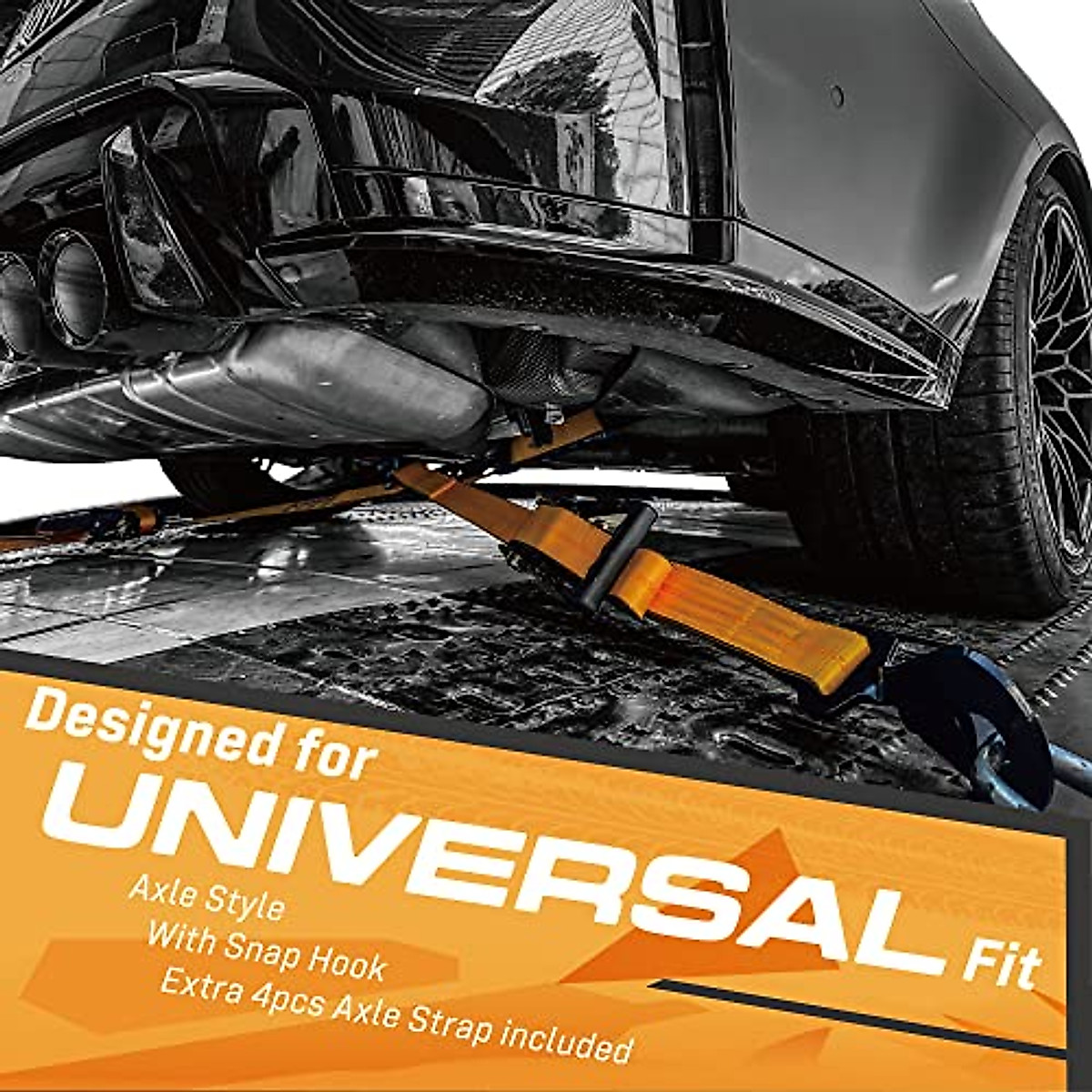 4 Pack Axle Tie Down Strap Combo with Snap Hook Ratchet-2 Inch x 114 Inch -Include 36” Axle Straps for Trucks- Heavy Duty 3333lbs Working Load KODIAK STRAPS