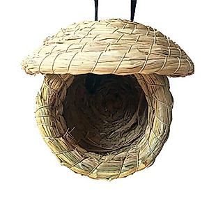 LINGNI Birdcage Straw Simulation Birdhouse, Resting Breeding Nest Hut for Birds, Birds Shelter from Bad Weather, Bird Hideaway from Predators, Birdhouse for Parrots, Parakeet, Conures, Cockatiel