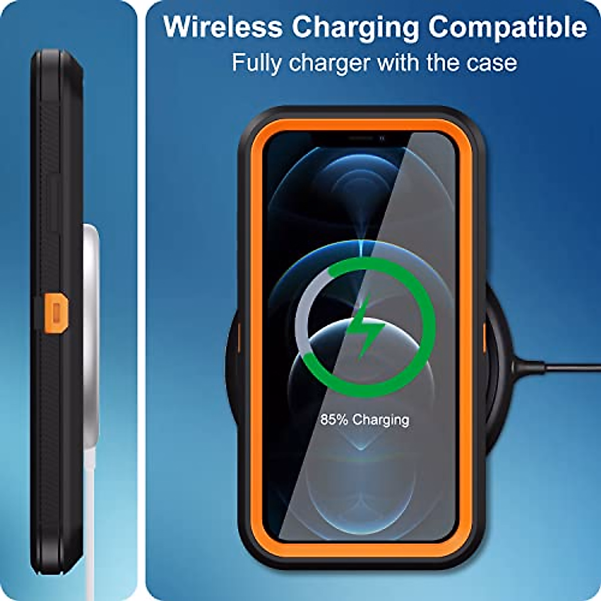 Aimoll-88 iPhone 12 Pro Max Case, Built-in Screen Protector, Heavy Duty Drop & Shockproof, Dust-Proof, Rugged Full Body Cover (Black/Orange)