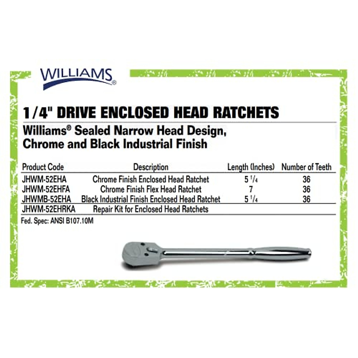 Williams M-52EHA Enclosed Head Ratchet 1/4-Inch