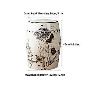 ANNESA Outdoor Butterfly Flower Ceramic Drum Stool, Garden Decoration Stool, Household Stool, Portable Table, Living Room Decoration, Used in Various Indoor and Outdoor Occasions