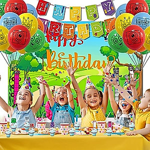 107 Pcs Number Blocks Birthday Party Supplies - Number Birthday Decorations Include Banner, Latex Balloons, Cake Topper, Cupcake Toppers, Backdrop, Stickers, Digital Themed Block Party Gift Sets