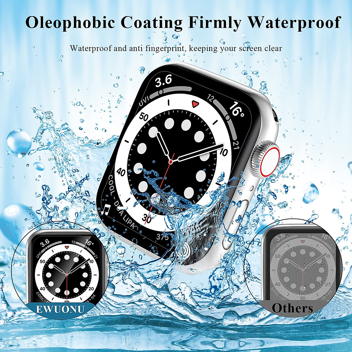 [2 Pack] Tempered Glass Screen Protector 40mm Compatible for Apple Watch Series 6/5/4/ SE 3, EWUONU Full Coverage Waterproof 3D Curved Edge Anti-Scratch Bubble Free HD Clear Screen Film for iWatch Accessories(40mm)