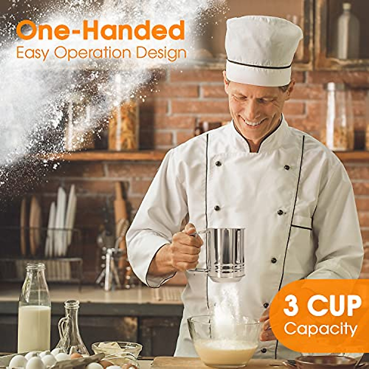 Cook Army Flour Sifter for Baking, 3 Cup Flour Sifter Stainless Steel, Double-layer Baking Sifter, Powdered Sugar Sifter, Great Baking Sifters for all Baking Flour and Powdered sugar, Flour Strainer