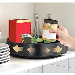 Fineget Spinning Large Metal Spice Rack Organizer for Cabinet Kitchen lazy Susan Rotating Turntable Countertop Vertical Storage Rack Self Black Single Layer