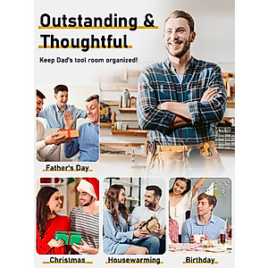 Power Tool Organizer Wall Mount, Tool Storage Rack with 4 Drill Holder, Tool Holder Bears 35lbs, Tool Shelf with Screwdriver, 3-Tier Adjustable Height Tool Rack for Garage Organization and Workshop