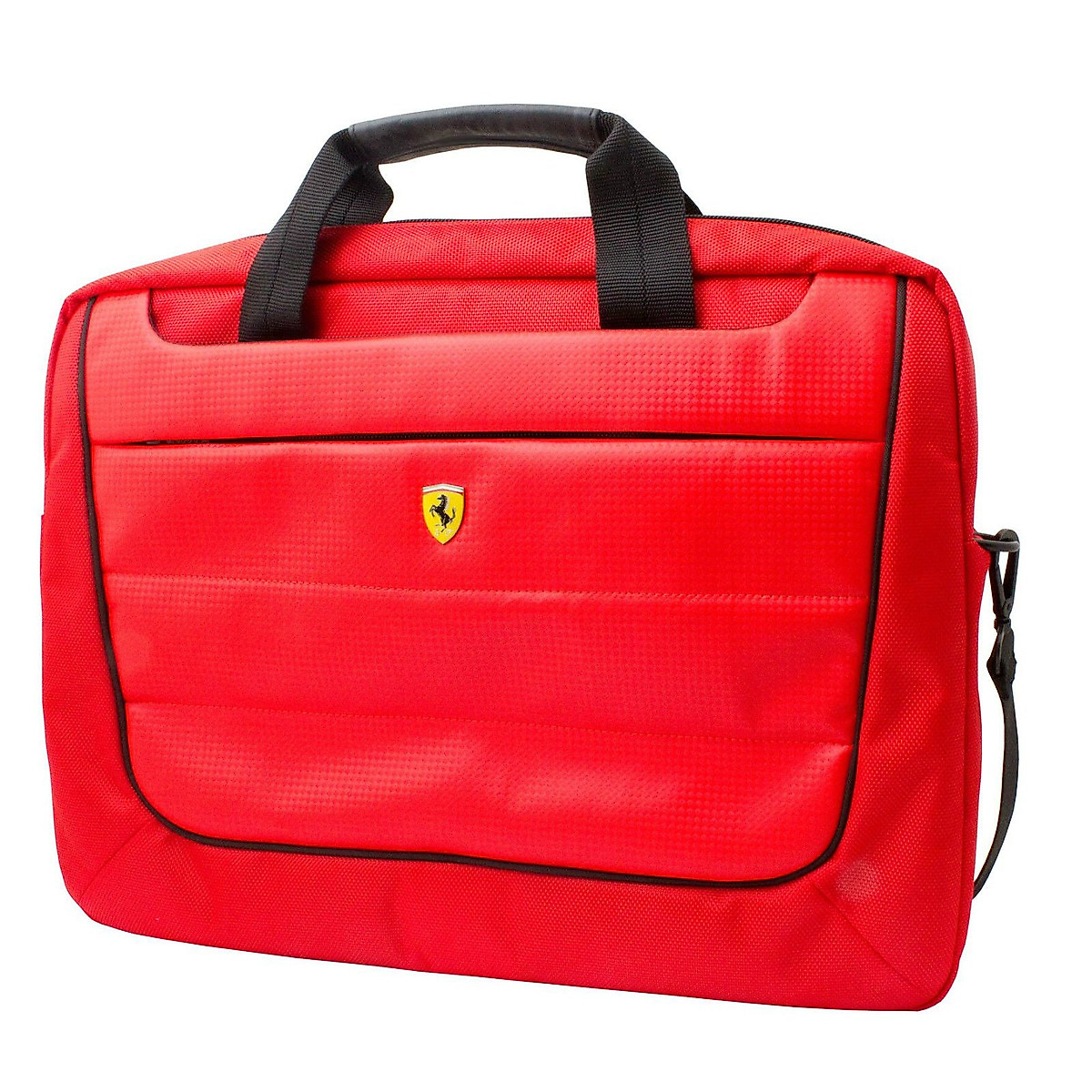 FERRARI Laptop Computer Messenger Bag Red with Black Piping and Embossed Yellow Logo