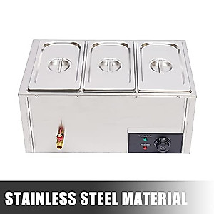 Cutycaty Commercial Food Warmer, 3-Pan Stainless Steel Bain Marie Electric Steam Table Countertop Steamer Food Warmer with Lids for Catering and Restaurants (7L)