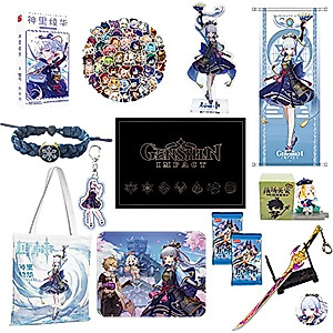 LimuToy Genshin Impact Box - Including Genshin Impact Figure Blind Box, Canvas Tote Bag,Flag, Stand Figure,Mouse pad,Keychain, Weapon,Bracelet, Stickers Pack,TCG Cards,Brooch (Ayaka)