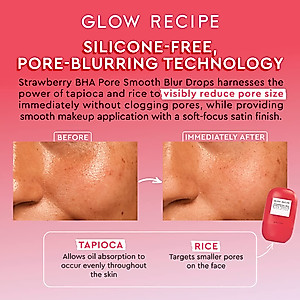 Glow Recipe Strawberry BHA Pore-Smooth Blur Drops - Silicone-Free, Oil-Free - BHA Primer Face Makeup Pore Minimizer - Antioxidant Face Serum for Women - Pore Reducer for Hydrating, Glowing Skin (30ml)
