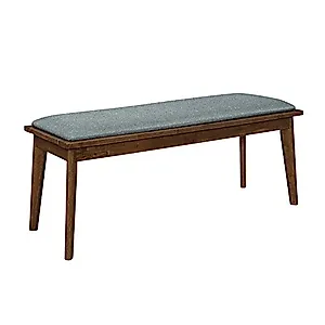 Coaster Furniture Aldredo Mid Century Modern Wood Dining Bench Upholstered Padded Seat Cushion Gray Fabric Walnut 108083