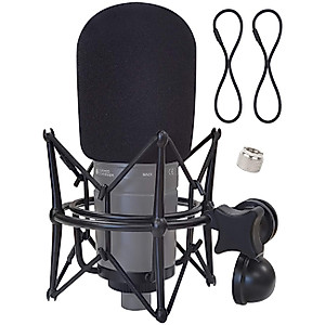 Boseen Microphone Shock Mount with Foam Windscreen Compatible with AT2020 AT2020USB+ AT2020USBi, Spider Shockmount Holder with Mic Cover Pop Filter and Screw Adapter Eliminates Vibration Noise