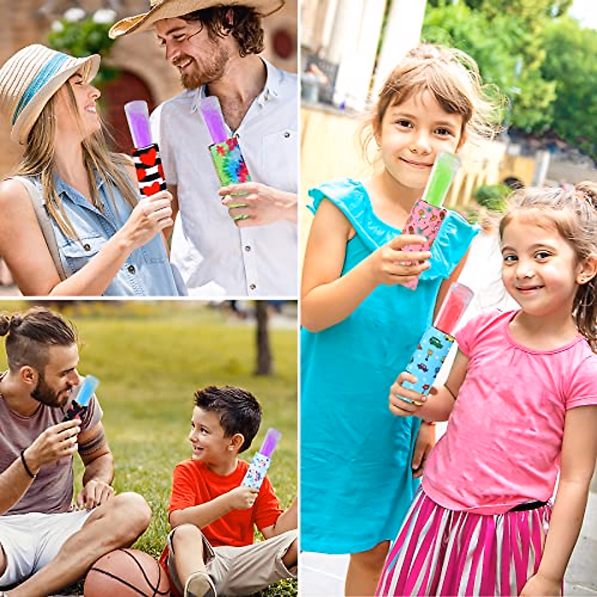 24 Pack Ice Pop Sleeves Neoprene Freezer Pop Sleeve Popsicle Covers Holders Bags BPA-Free for Kids Party Supplies (Colorful)