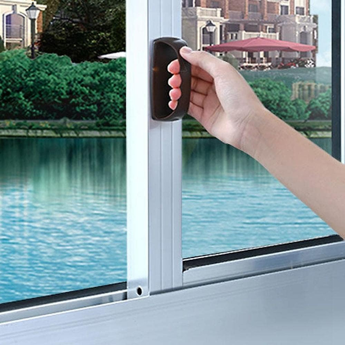 Meikakka Self-Stick Instant Cabinet Handle Pulls Drawer Pull Helper with Adhesive Sliding Door Handle Stick On Handle for Glass Windows Wardrobes(White) 2Pcs