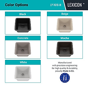 16" x 18" Quartz Kitchen Sink, Single Bowl Kitchen Sink, Drop In Kitchen Sink, Undermount Sink, Granite Composite Kitchen Sink, Galaxy Mocha Kitchen Sinks, Grid, Strainer, Lexicon Platinum LP-1618-M