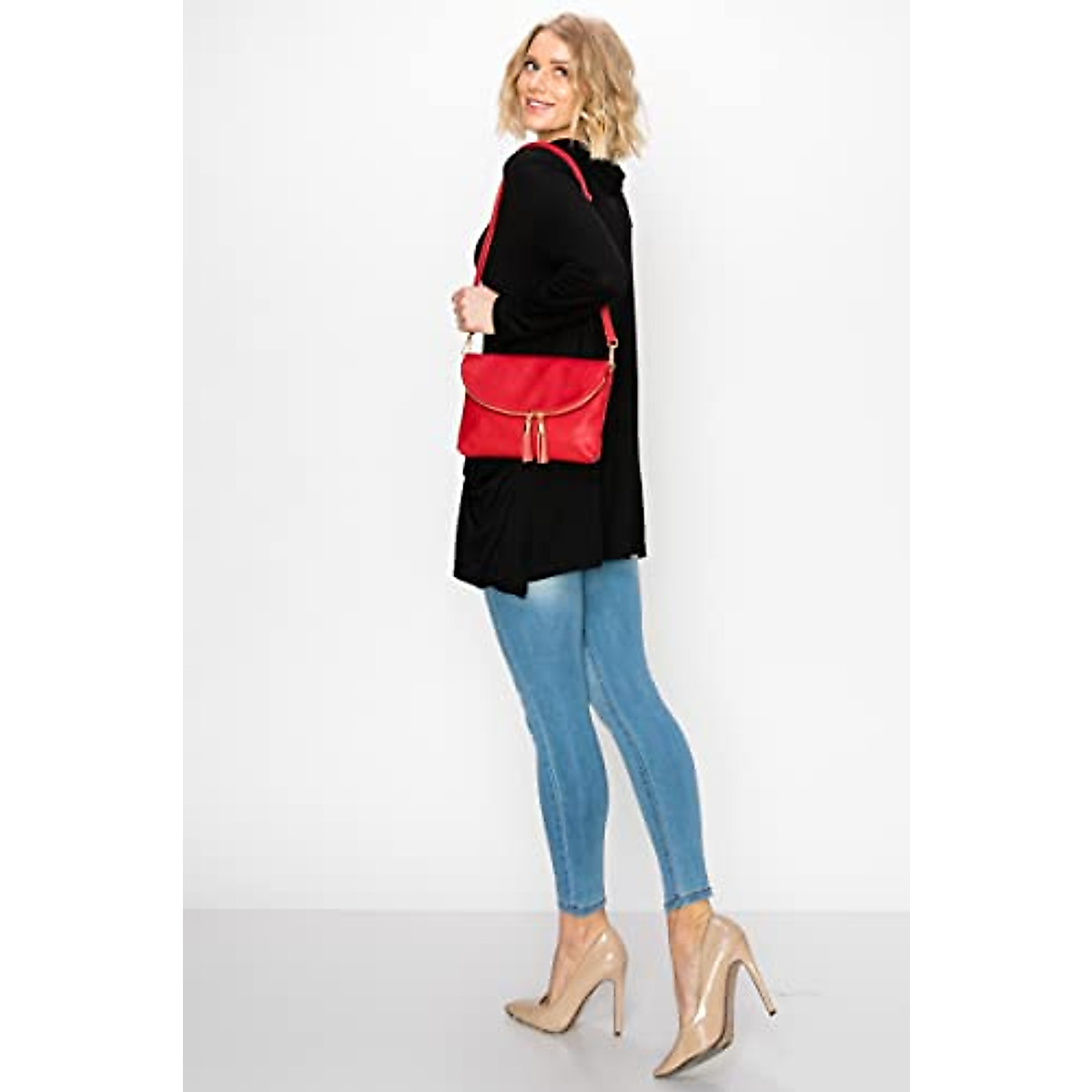 Solene Womens Envelop Clutch Purse Multi Compartments, 6 Card Slot Inside, Crossbody Bag With Tassels (WU075 - Fuchsia)