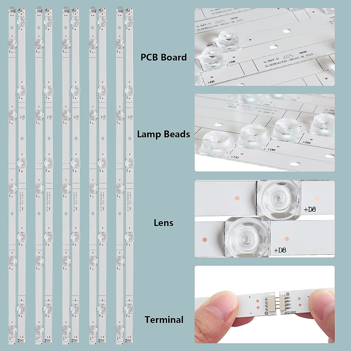 Tendodo (10pcs) LED Backlight Strips for Hisense 58-Inch TV JL.D580A1330-365AS-M_V02 58H6550E 58R6E H58A6100 H58AE6000 H58AE6100 H58AE6100UK HD580S1U02 HD580S1U91 HZ58A55