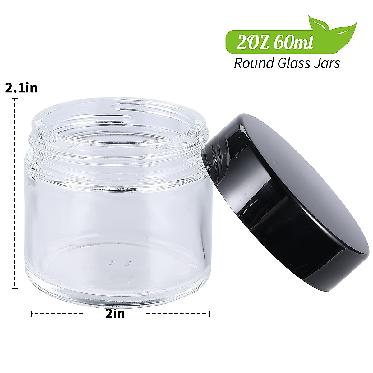 2oz Jars with Lids, HOA Kinh 30 Pack Clear Glass Jars with Lids Empty Cosmetic Containers Round Airtight Glass Jar with Inner Liners and black Lids for Storing Lotions, Powders, and Ointments
