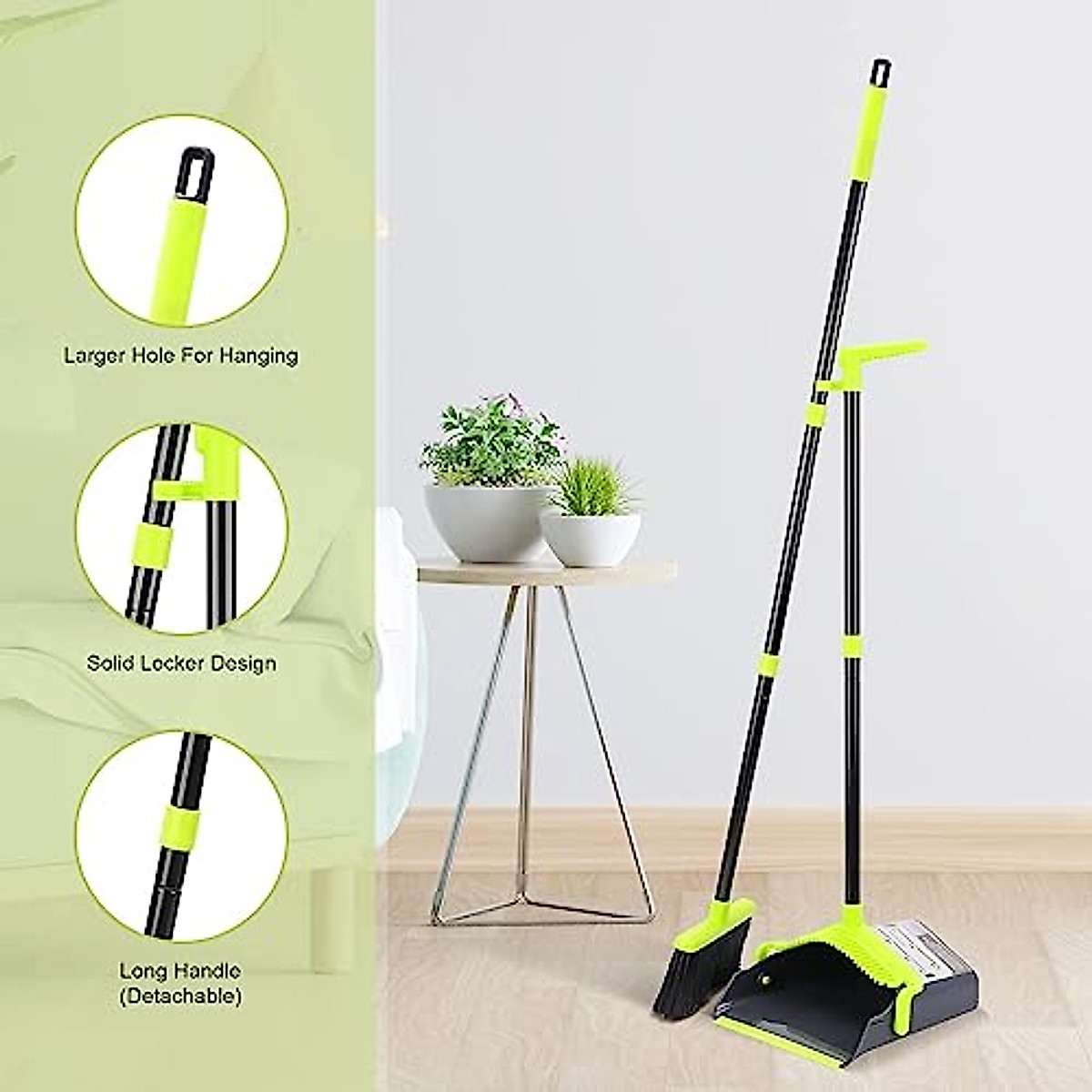 Sweep Pan with Handle Broom and Dustpan Set for Home Broom with Dustpan Combo with Long Extendable Handle for Home Kitchen Office Lobby