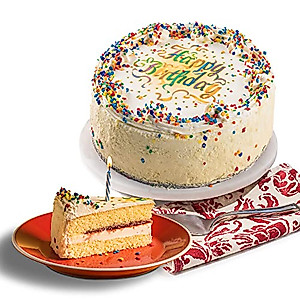David's Cookies Vanilla Birthday Cake 7"- Premium Fresh Ingredients - Surprise Your Friend and Family With Our Vanilla and Raspberry Flavor Birthday Cake Dessert