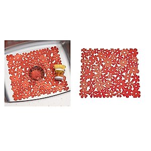 iDesign Blumz Floral BPA-Free Flexible PVC Plastic Sink Protector Mat - 11" x 12", Red
