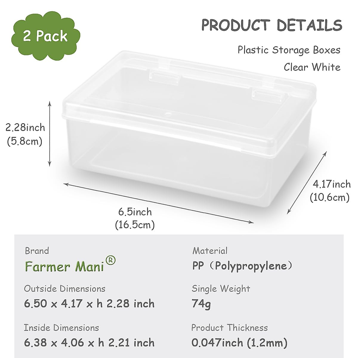 2Pack Polypropylene Rectangle Small Storage Containers Box,Rectangular Clear Plastic Storage Containers Box for Collecting Small Items, Beads, Game Pieces, Business Cards, Crafts Accessories