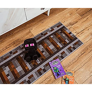 Minecraft Train Rail Area Rug | Indoor Floor Mat, Accent Rugs For Living Room and Bedroom, Home Decor For Kids Playroom | Video Game Gifts And Collectibles | 20 x 60 Inches