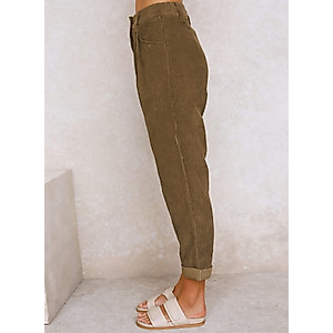 Acelitt Women's Corduroy Pants Trousers High Waisted 2024 Casual Trendy Comfy Fall Straight Leg Cropped Pants Brown Large
