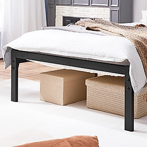 Yaheetech Twin Bed Frames Metal Bed with Modern Rustic Wooden Headboard, No Box Spring Needed/12'' Underbed Storage/Easy Assembly, Brown Twin Bed