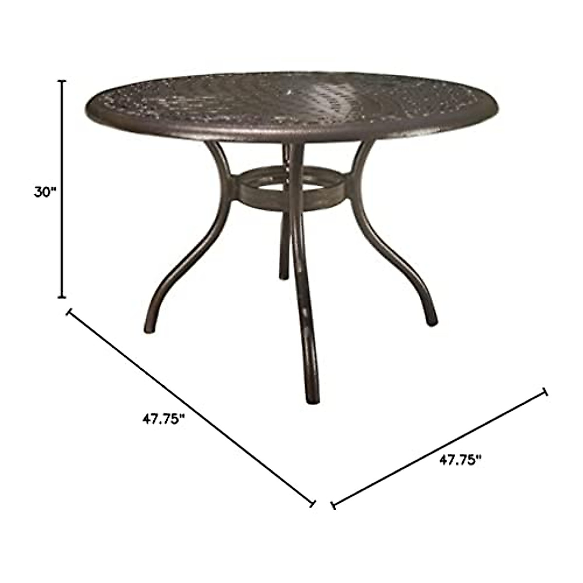 Christopher Knight Home Phoenix Cast Aluminum Round Table, Hammered Bronze, Dimensions: 47.75”L x 47.75”W x 30.00”H