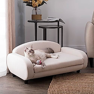 Paws & Purrs Modern Pet Sofa 31.5" Wide Low Back Lounging Bed with Removable Mattress Cover in Espresso/Oatmeal