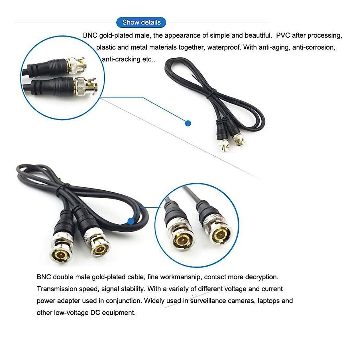 traderplus 5-Pack 5ft BNC Male to BNC Male Jumper 75-Ohm Cable Extension Connector for CCTV DVR to TV System (5 FT)