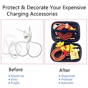 Tospania DIY Protector Data Cable USB Charger Line Earphone Wire Saver Organizer Compatible with iPhone 5S SE 6 6S 7 8 Plus X XS XR 12 iPad iPod iWatch (Yellow Winnie)