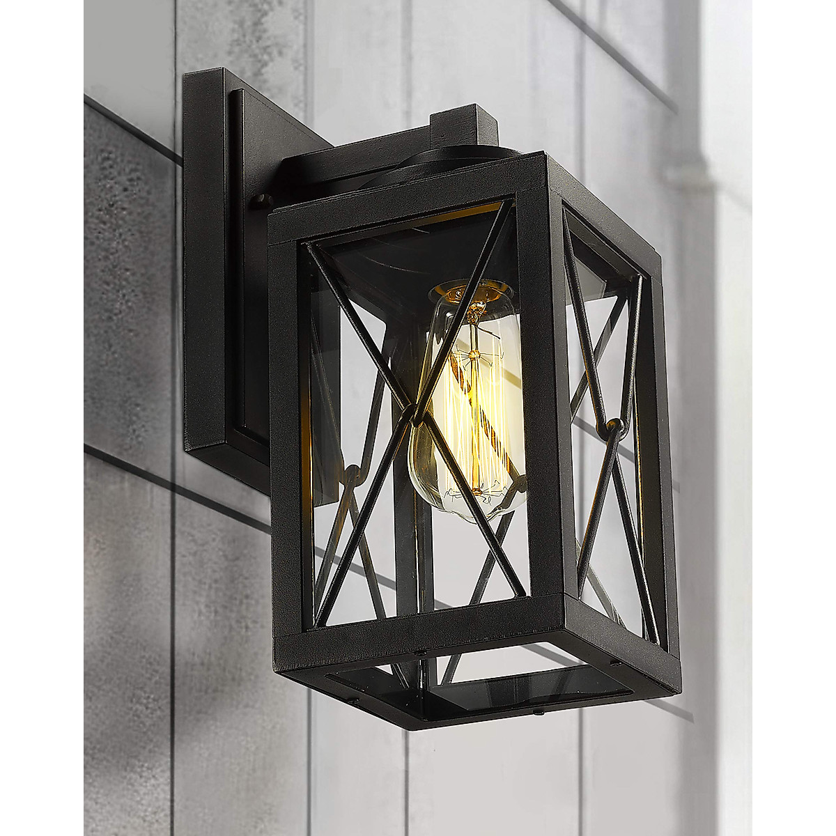 Emliviar Porch Lights 2 Pack, Black Outdoor Wall Lanterns Sconces with Clear Glass Shade, 0387BK-2PK