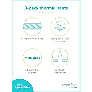 Simple Joys by Carter's Baby 3-Pack Thermal Pants, Beige/Dark Grey/Grey, 0-3 Months
