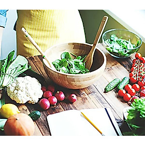 Lawei Set of 4 Bamboo Salad Bowls - 7 x 2.25 Inch Wood Serving Bowls Individual Meal Bowls Fruits, Salad, Pasta, Cereal, Rice and Snacks